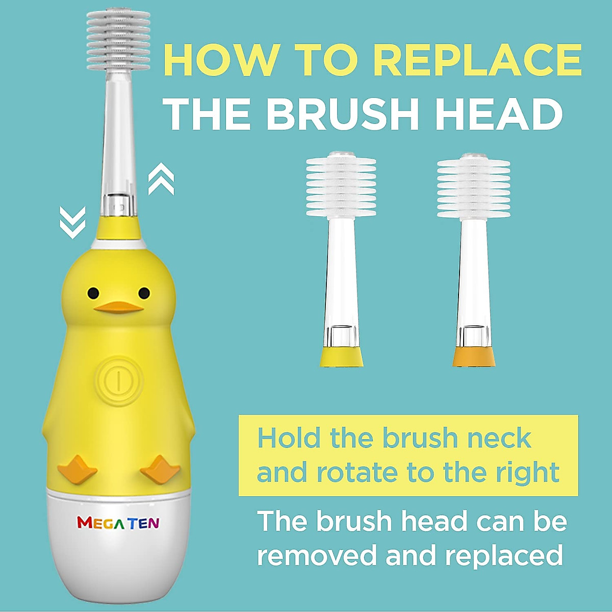 MEGATEN Kids 360 Degree Ultrasonic Electric Toothbrush Refill Brush Head - Made in Korea - Soft Microfiber Bristles - BPA Free - Over 48months, Medium 4ea