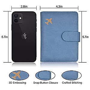 Doulove Passport and Vaccine Card Holder Combo Rfid Blocking, Upgraded Multi-Function Travel Wallet Passport Holder with Card Slot, Passport Cover for Women Men Blue