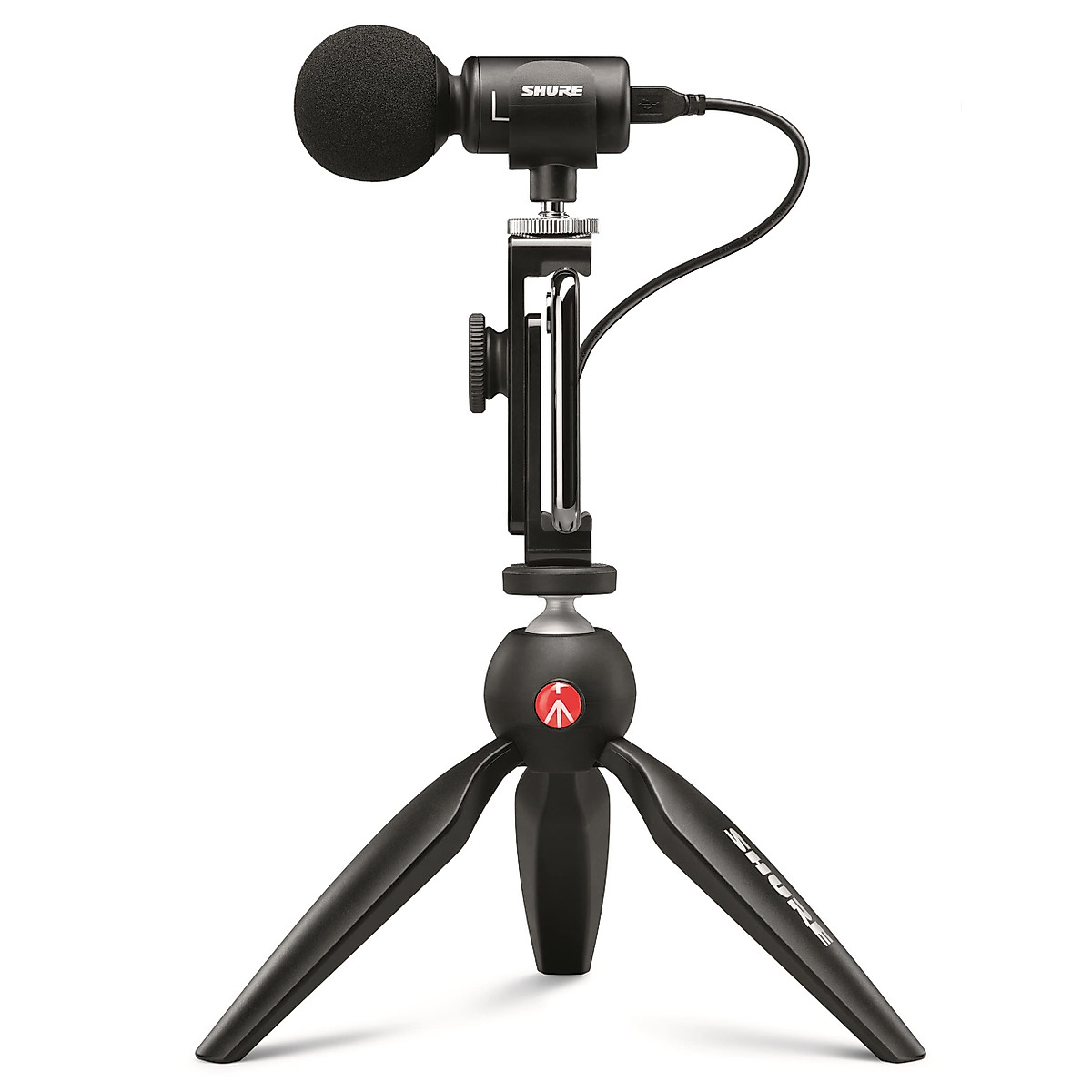 Shure MV88+ Video Kit - Digital Stereo Condenser Microphone for Apple and Android, with Manfrotto PIXI Tripod, Phone Clamp, Mount, iOS and USB-C Cables for Next-Level Connectivity (MV88+ Video KIT)