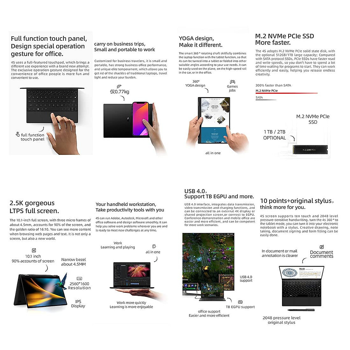 One-Netbook4S 2-in-1 Laptop, 10.1-Inch Full-Touchscreen, Intel Core i3-1210U I3-1210U Processor, Business Tablet PC, Mini Handheld Gaming Laptop, Windows 11 (16+1TB/EU-Plug)