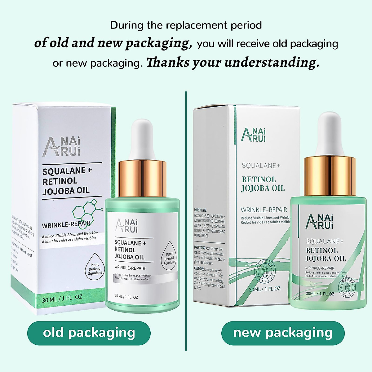 Squalane Retinol Jojoba Oil Moisturizer for Face Hydrate, Nourish, Moisturize Fine Lines and Wrinkles, Wrinkle-Repair Facial Oil for Smoother, Supple Skin 1 fl. Oz