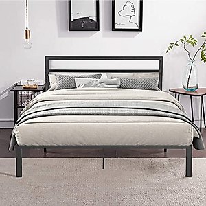 HAUSHECK Queen Size Metal Bed Frame with Headboard & 10.8" Height Under Storage Space, Noise Free Bed Frames for Kids, Teen, Adults with Strong Slat Support, Mattress Foundation, No Box Spring Needed