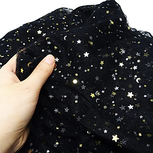 Honbay 5.5x1.7Yards Glitter Star Moon Sequin Tulle Net Yarn for Background Decoration or DIY Crafts Making (White) (Black)