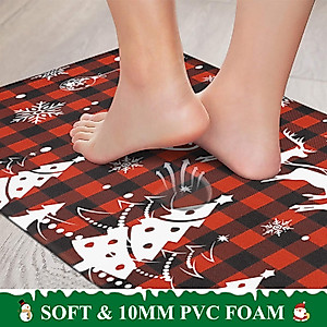 Bsmathom Christmas Anti Fatigue Kitchen Mat Set of 2, Waterproof Non-Slip Kitchen Mats and Rugs, Cushioned Buffalo Plaid Kitchen Rugs Comfort Floor Mat for Kitchen, Floor,Office, Sink, Laundry