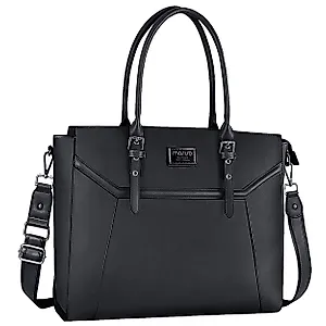 MOSISO 17 inch Women Laptop Tote Bag with Shockproof Compartment, Black