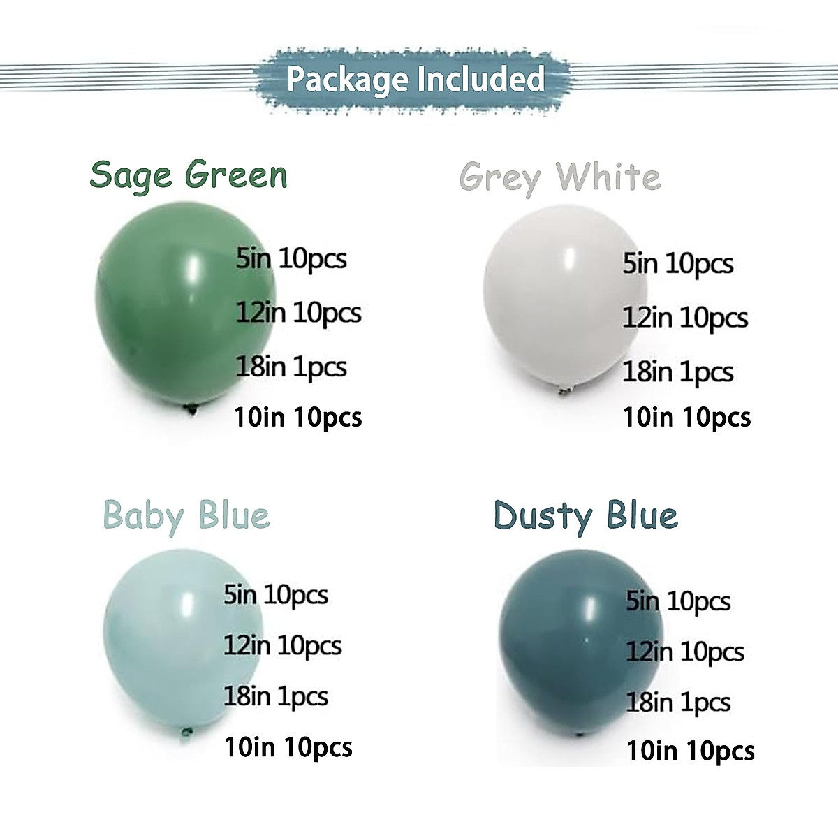 Dusty Blue Sage Green Balloon Garland Kit Olive Green Grey White Baby Blue Latex Balloons Boho Balloon Arch kit for Gender Neutral Baby Shower Birthday Bridal Wedding Party Decoration