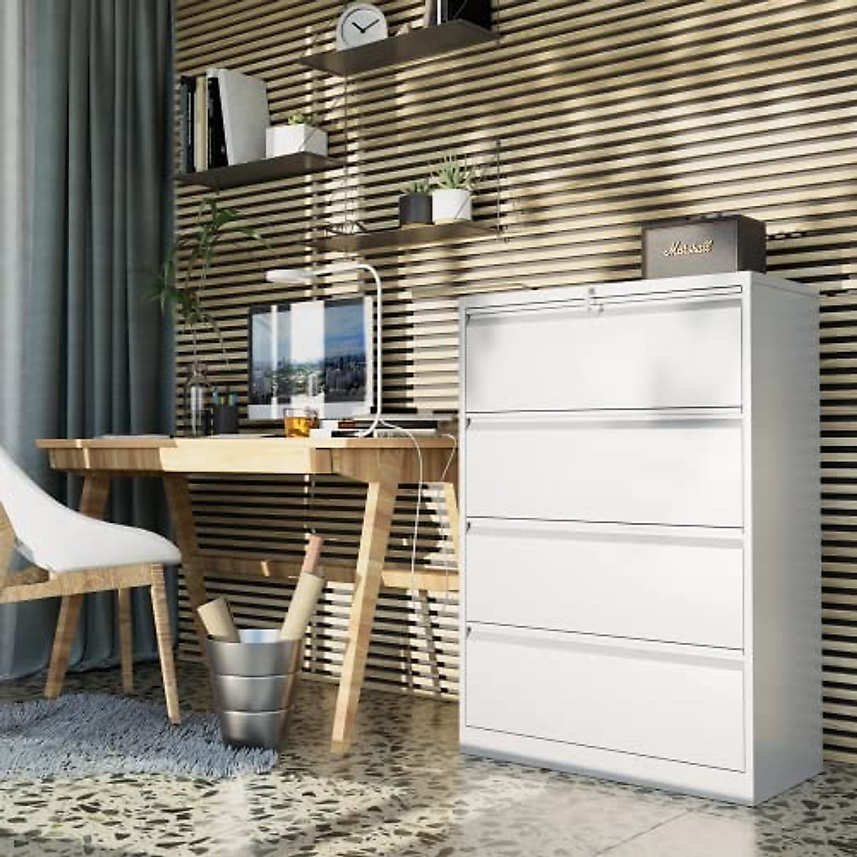 Aobabo 4 Drawer Metal Lateral File Cabinet with Lock,Steel Filing Storage Cabinet with Letter/Legal Size for Home Office,Anti-tilt Structure,Assembly Required…