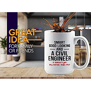 Flairy Land Civil Engineer Coffee Mug 15oz White -Smart Civil Engineer - Architect Bridge Engineer Builder Draftsman Interior Design Contractor