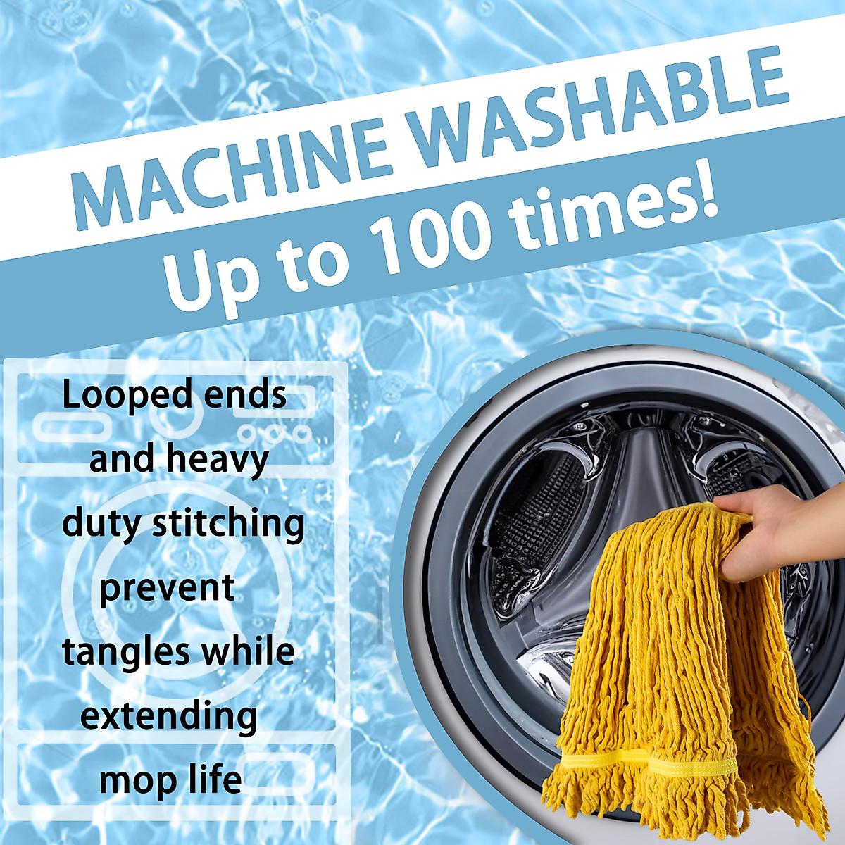 Commercial Mop Head Replacement,Black Cotton Looped End String, Wet Industrial Cleaning Vintage Mop Head Replacements Refill, Machine Washable - Ideal Refill for Commercial Grade Mops(Pack of 3)