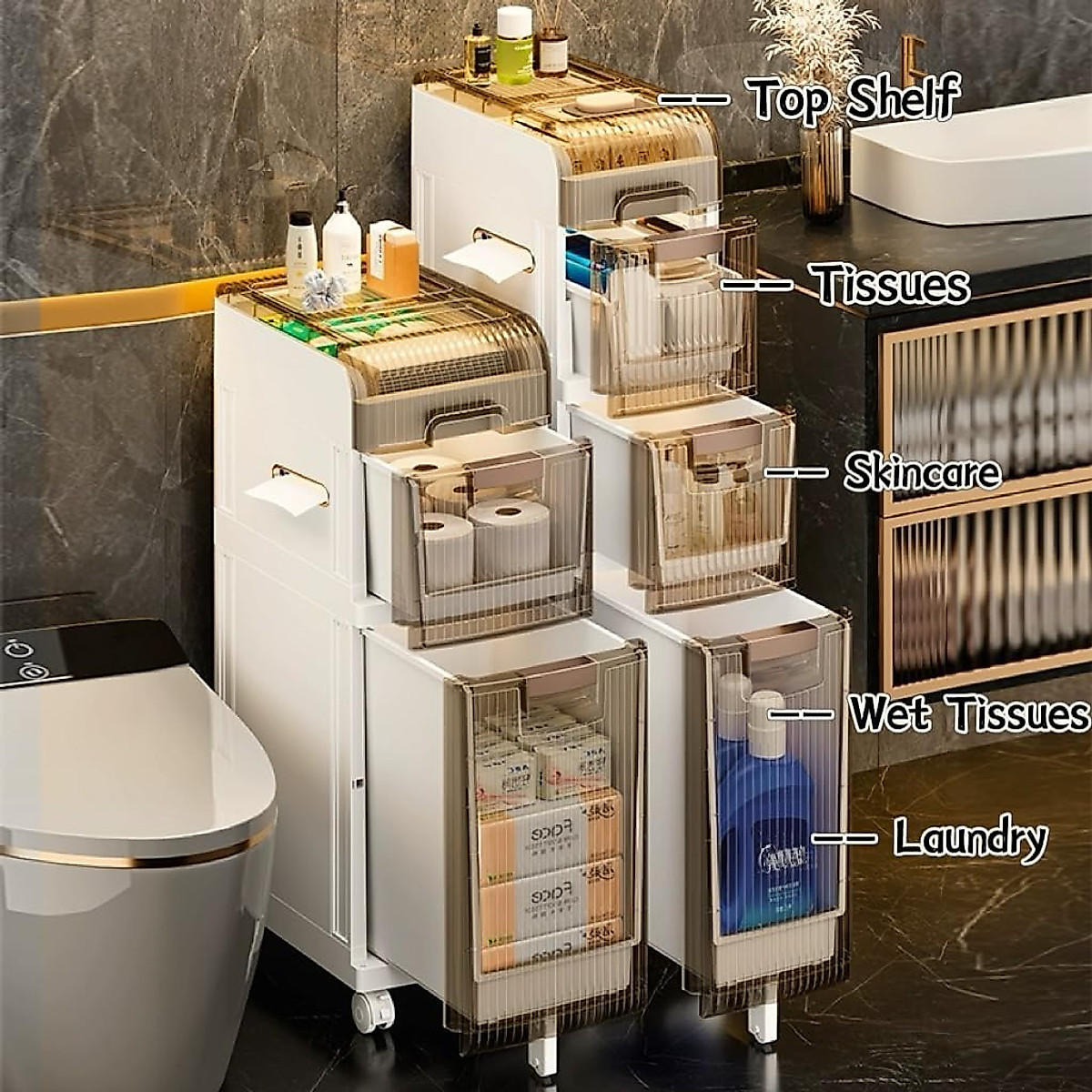 4-Tier Narrow Storage Cabinet by Lozovin - For Bathroom, Kitchen, Bedroom, Laundry