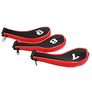 DBYAN 10pcs Number Print Long Sleeve Golf Club Iron Covers Head Covers Set with Zipper for Irons Taylormade Ping Callaway Mizuno Cobra,Black & Red