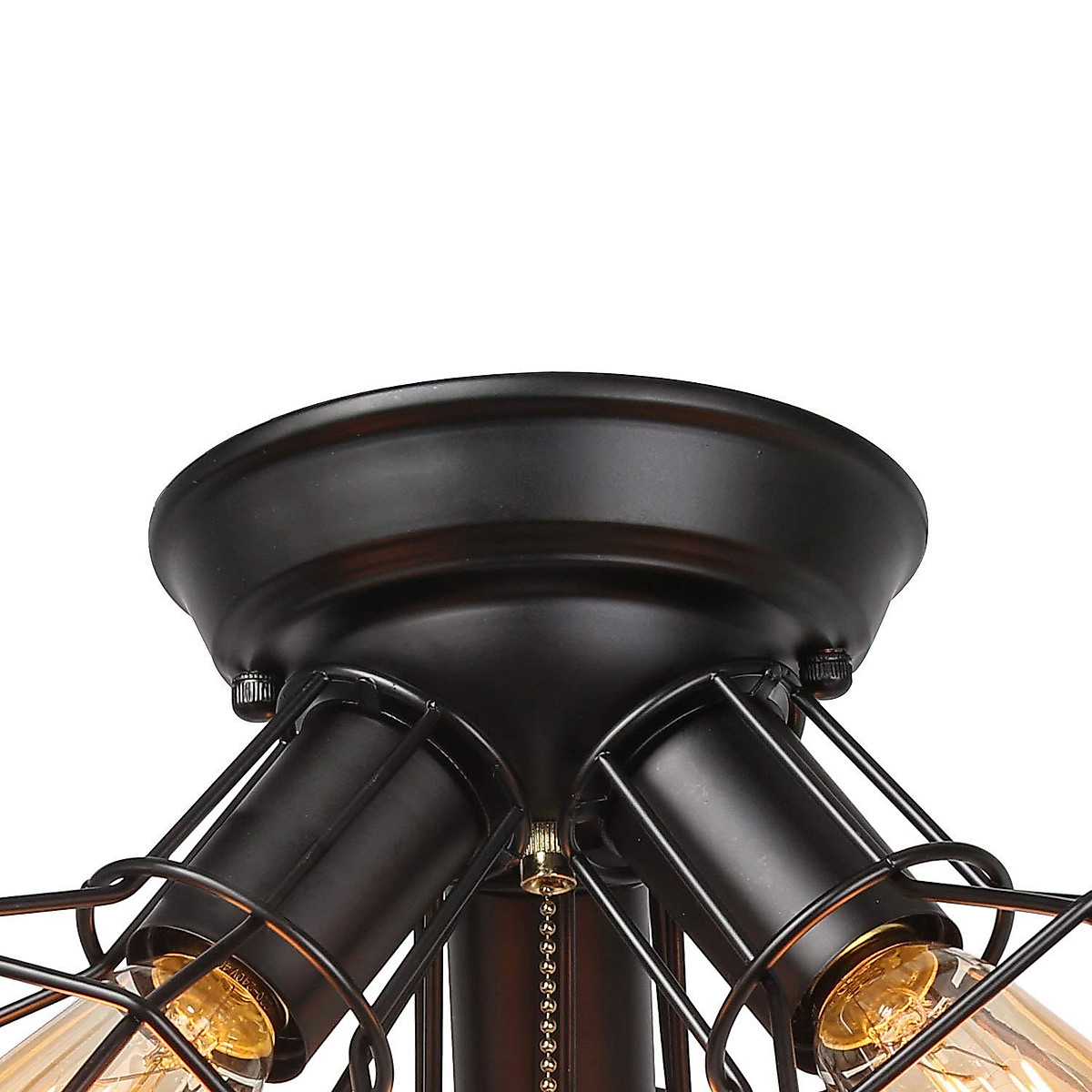 LOG BARN Ceiling Light Fixture with Pull Chain, Wire Cage Light Fixture in Black Finish for Bedroom, Kitchen Island, 15 inches