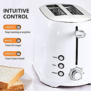 REDMOND Toaster 2 Slice, Stainless Steel Toaster with 1.5”Wide Slots, Retro Toaster 2 slice with Cancel, Bagel, Deforst Functions, 7 Browning Levels, Removable Crumb Tray, White