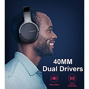 Active Noise Cancelling Bluetooth Headphones, Ausdom ANC8 Over Ear Wireless Headphones Wired Headsets with Microphone, 30H Playtime Comfortable for Travel Work TV PC Computer Cellphone Music – Black