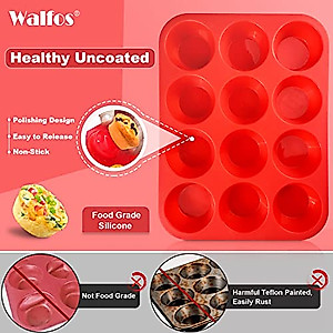 Walfos Silicone Muffin Pan Set - 12 Cups Regular Silicone Cupcake Pan, Non-stick and BPA Free, Great for Making Muffin Cakes, Tart, Fat Bombs - Dishwasher Safe, 2-Piece