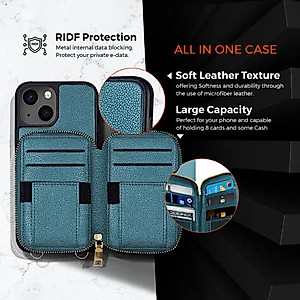MOTIVE for iPhone 14 Plus Wallet Case Designed in New York, Crossbody Phone Case for Apple iPhone, Zipper Purse Case Wallet with RFID Blocking Card Holder | 6.7" Color Blue Teal - Fancy Series