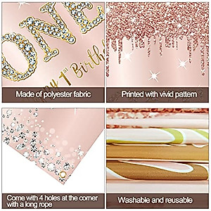 Happy 1st Birthday Door Banner Decorations for Baby Girls, Pink Rose Gold First Birthday Party Door Cover Backdrop Supplies, One Year Old Birthday Poster Sign Photo Booth Props Decor