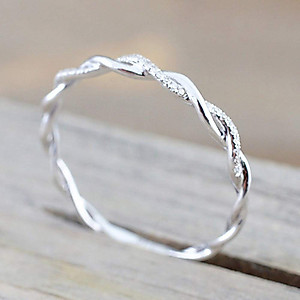 Cuteshop 925 Sterling Silver Stack Twisted Ring Twist Ring Stackable CZ Crystal Rings Wedding Party Women Matching Ring (7)