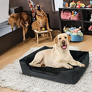 DTXDTech Dog Bed for Large Dogs,Waterproof Dog Beds for Medium Dog,Machine Washable Dog Bed with Non-Slip Bottom,Fluffy Cozy Rectangle Pet Bed Indoors,Black,L