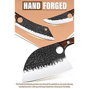 Purple Dragon 9 pcs Chef Knife Set, High Carbon Steel Hand Forged Meat Boning Carving Cleaver Butcher Knife with Accessories for Kitchen, BBQ Camping Knives Set with Roll Bag