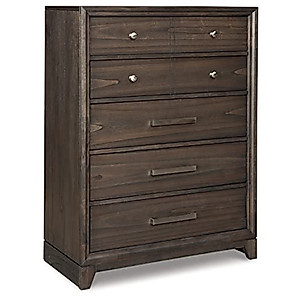 Signature Design by Ashley Brueban Transitional Contemporary 5 Drawer Chest with Dovetail Construction, Chestnut Brown