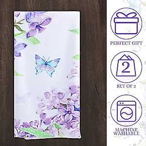 2 Pcs Floral Lilacs and Butterflies Hand Towels Floral Purple Lilacs Hand Towels Spring Flowers Hand Towels for Bathroom Wedding Baby Shower Decorative Towels, 19.7 x 27.6 inches