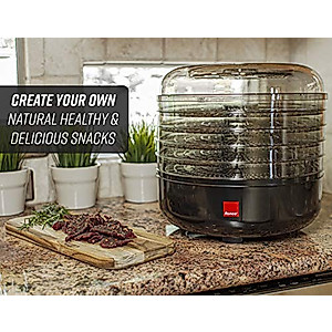 Ronco Beef Machine, 5-Tray Dehydrator with 5-Piece Kit, Food Preserver Quiet Operation, for Turkey, Chicken, Fish, Fruits, Vegetables, Deluxe Black with Jerky Gun