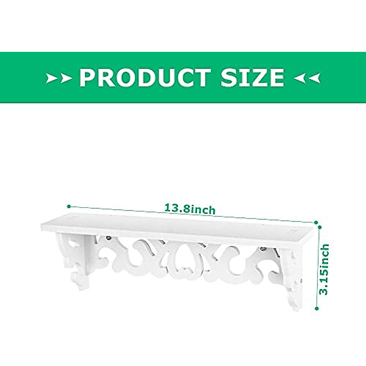 Floating Shelf, Modern White Wooden Wall Shelf Carved Cutout Design Storage Rack Chic Filigree Style for Home Living Room Bedding Room Study Kids Room Office,13.8x3.15 in