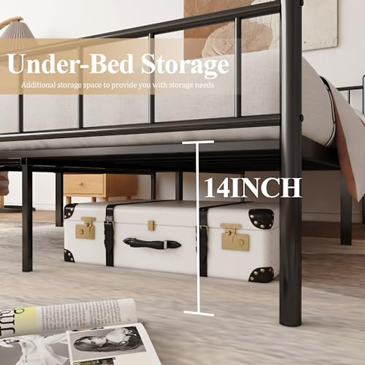 Mavesmog King Bed Fram 14 inch High Metal Platform Mattress Foundation King Size Bed Frame with headboard Footboard, Heavy Duty Bed Base, No Box Spring Needed Under Bed Storage Easy Assembly, Black