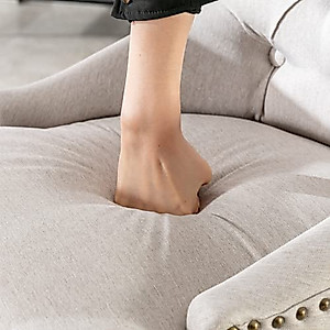 CIMOO Linen Dining Chairs Set of 2 Mid Century Modern Tufted Accent with Solid Wooden Legs Nailhead Trim Room Leisure Padded side for Room/Kitchen/Living Room, Beige, Linen-beige-2pcs