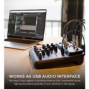 Blucoil 4-Channel Audio Mixer with 48V Phantom Power, 2-Band EQ, Delay and Repeat Effects, Bluetooth, XLR Microphone and MP3 USB Inputs for Home Studio Recording on Windows and Mac