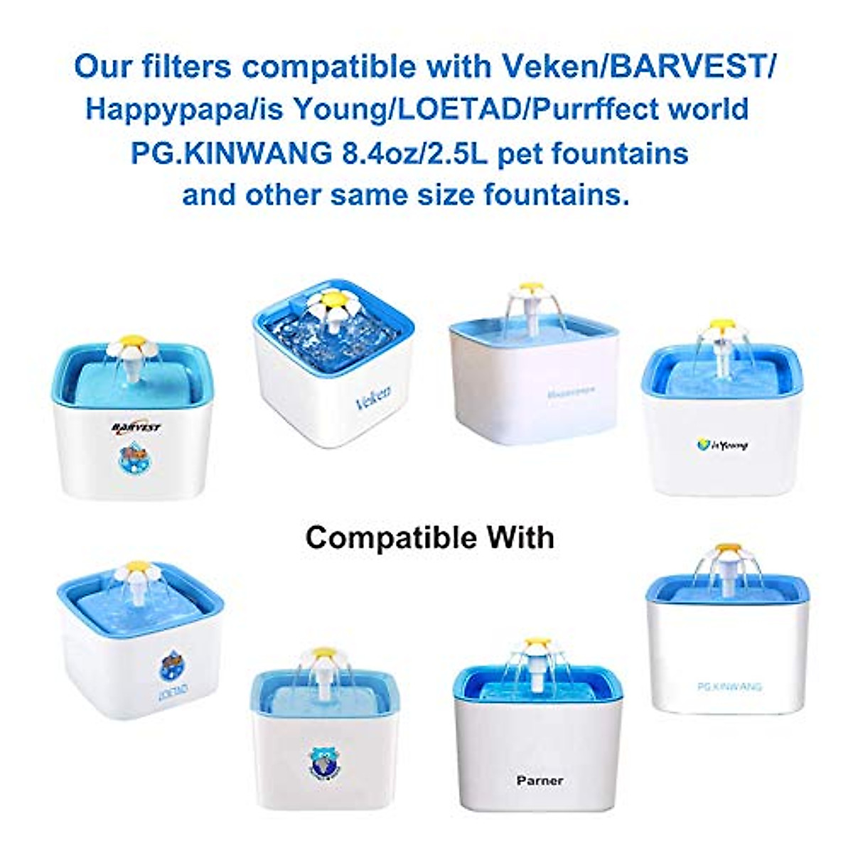 Pet Fountain Filters Replacement for 84oz/2.5L Automatic Cat Water Fountain Dog Water Dispenser, Ion Exchange Resin and Coconut Activated Carbon Replacement Filter for Cat&Dog Water Fountain