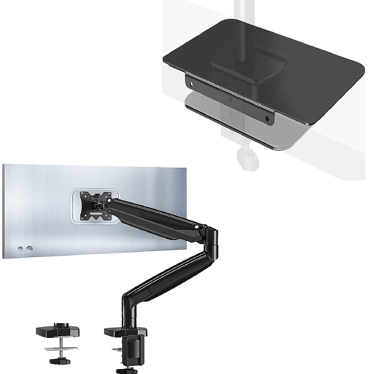 MOUNTUP Heavy Duty Single Monitor Stand Mount, with Desk Reinforcement Plate - Monitor Desk Clamp Mount for Max 35" Ultrawide Computer Screens up to 26 lbs, Computer Monitor Arm