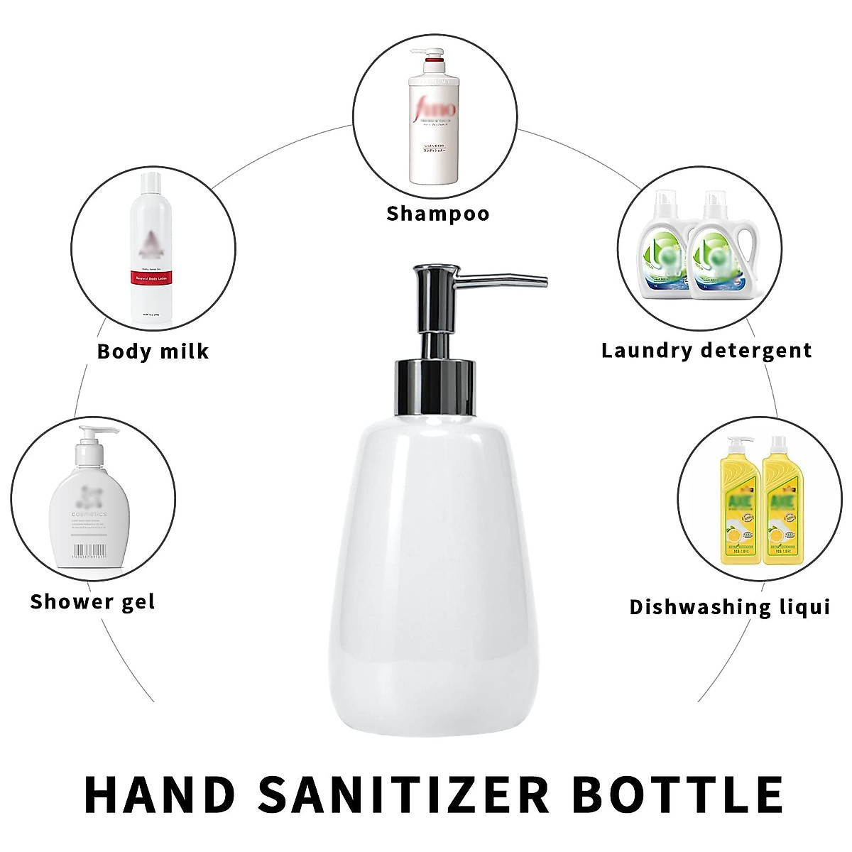 White Hand Soap Dispenser Ceramics Bottles with Elegant Pump Top Bathroom Empty Shampoo Bottles 10oz/300ml