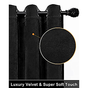 RIMEE Black Super Soft Velvet Curtains 108 inches Grommet, Super Thick Thermal Insulated Blackout Velvet Curtains Noise Reduction Velvet Drapes for Bedroom, 2 Panels