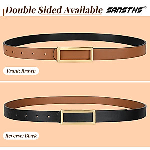 SANSTHS Skinny Reversible Belts for Women, Two-in-one Women Thin Belt for Dresses Jeans Pants with Gold Buckle, Black/Brown S