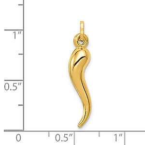 Sonia Jewels 14k Yellow Gold 3D Cornicello Italian Horn Protection Charm Pendant - 24mm x 6mm