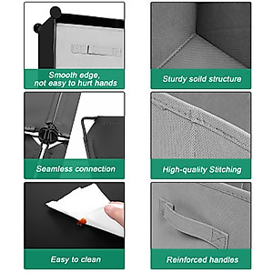 Roshtia 12 Cube Storage Organizer and 12 Collapsible Fabric Storage Cube Bins, Closet Organizer and Storage Shelf DIY Plastic Modular Bookcase Bookshelf Bedroom Garment Racks Home Office, Black, Gray