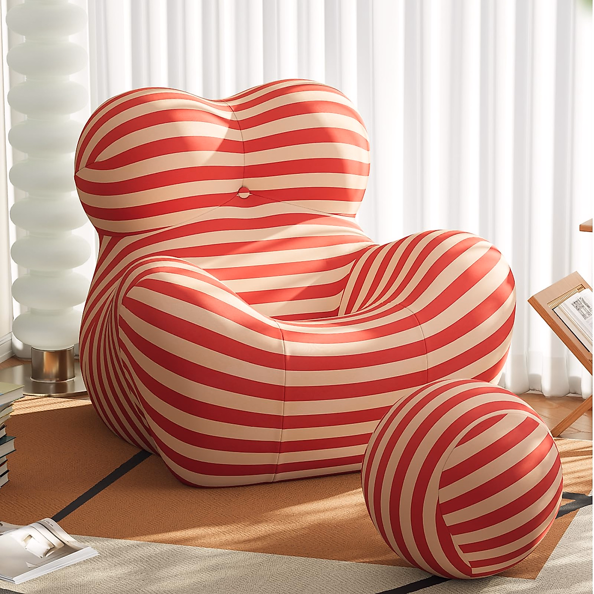 ESRADA Lazy Chair with Ottoman, Modern Soft Reading Chair Accent Contemporary Lounge Leisure Sofa Chair,Large Wrap-Around Armrests Lazy Sofa Chair