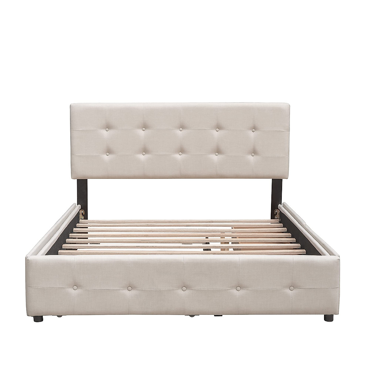 Harper & Bright Designs Upholstered Queen Size Platform Bed with 2 Storage Drawers and 1 Twin XL Trundle, Wood Queen Storage Bed with Linen Fabric for Bedroom Guestroom (Queen, Beige)
