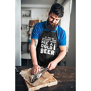 VAGAVY - Funny BBQ Apron for Men with Pockets - Bottle Opener and Gift Box Included - Black Barbeque Man Aprons, Dad, Husband - Birthday, Father’s Day Grilling Gifts for Papa, Husband