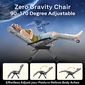 Slendor Zero Gravity Chairs,26" Padded Zero Gravity Recliner, Lounge Chair for Outside, Lawn Patio Chair with Aluminum Alloy Lock, Foot Rest, Cup Holder, Support 440lbs, Gray