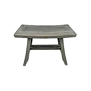 CoastalVogue Teak Wood Satori Shower Bench Teak Shower Stool with Curved Seat 24" Long Wooden Seat Shower Bench in Antique Gray Finish