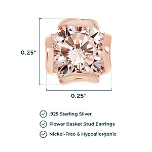 MORGAN & PAIGE 14K Rose Gold Plated 925 Sterling Silver Champagne Cubic Zirconia Flower Basket Style Stud Earrings