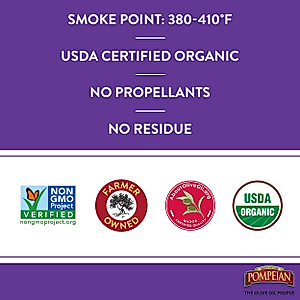 Pompeian USDA Organic Extra Virgin Olive Oil Non-Stick Cooking Spray, Full-Bodied, Perfect for Salads & Pasta, Naturally Gluten Free, Non-Allergenic, Non-GMO, No Propellant, 5 FL. OZ., 3-Pack