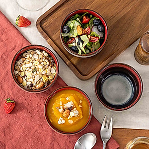 Henten Home Ceramic Small Bowl Set of 4, 8 oz Porcelain Bowls for Snack, Rice, Soup, Noodle, Serving Stoneware Bowls, Reactive Glaze, Microwave & Dishwasher Safe (Red)