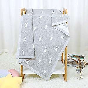 LAWKUL Baby Wrap Blanket Soft 100% Cotton Baby Blanket Knit Crib Receiving Blanket with Bunny Pattern Swaddle Cute Blanket for Babies Boy and Girl in Easter Size 40 * 30 Inches