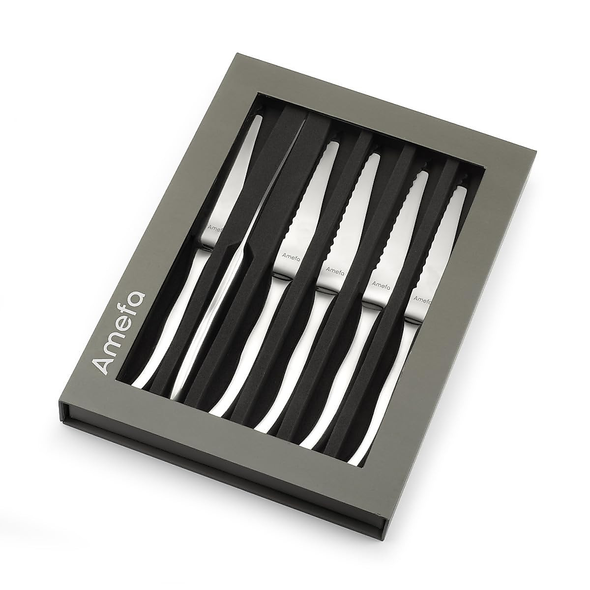 Amefa 6-Piece Virgule Mirror Steak Knife Set, Silver