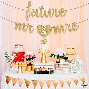 KatchOn, Gold Glitter Future Mr & Mrs Banner - 10 Feet, Pre-Strung, No DIY | Future Mr and Mrs Banner | Engagement Party Decorations | Bachelorette Party Decorations, Bridal Shower Decorations