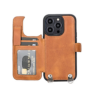 Venito Fermo Leather Wallet Case Compatible with iPhone 14 Plus Crossbody Case - Extra Secure with RFID Blocking (Antique Brown)